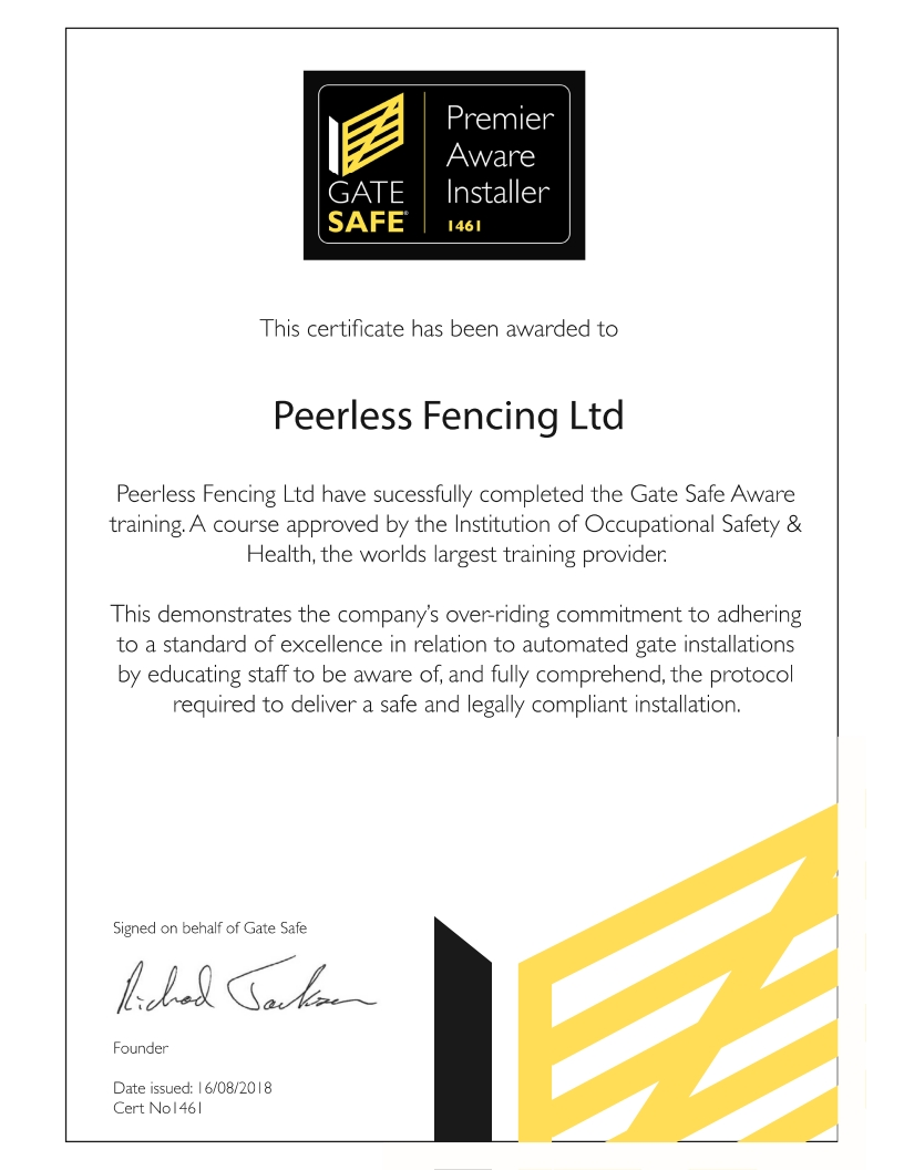Accreditations and Certifications – Peerless Fencing Limited